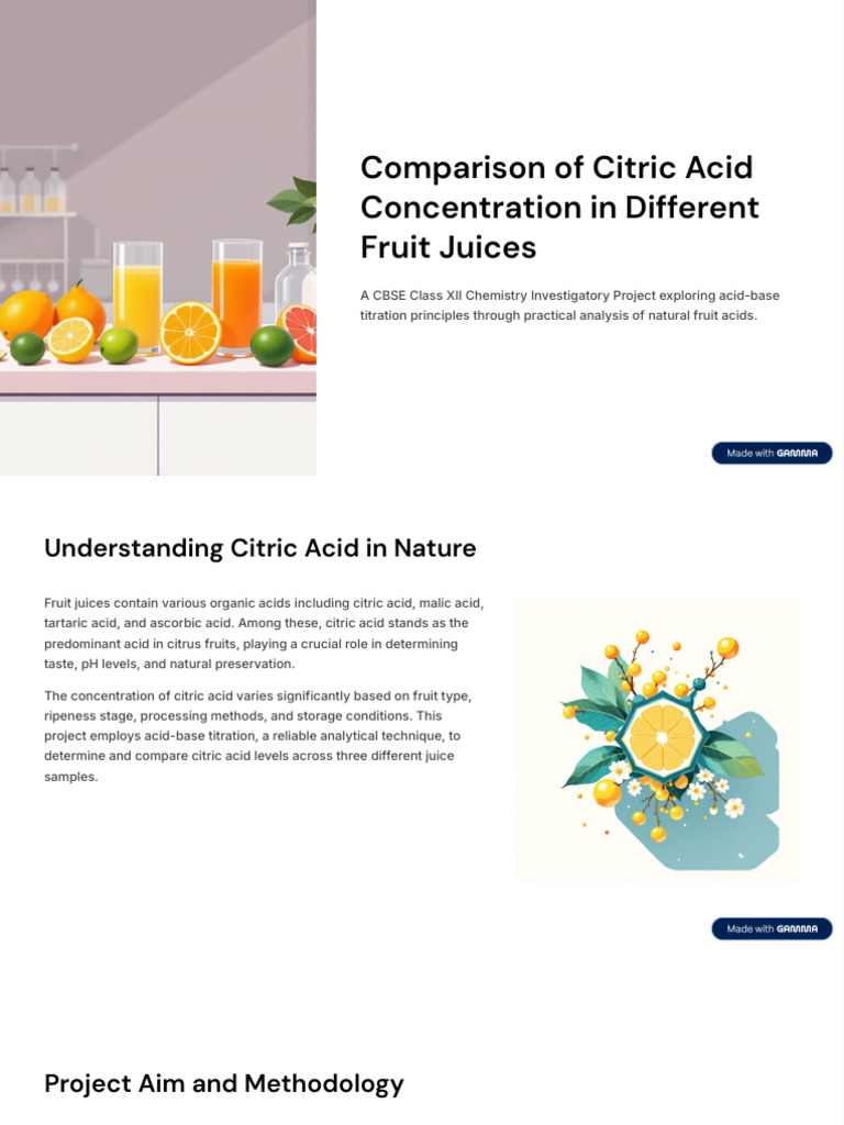 Citric Acid Levels in Fruit Juices | PDF | Titration | Chemistry
