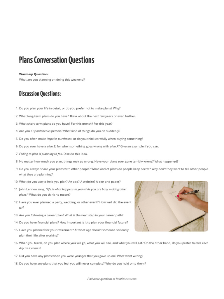 Planning Conversation Questions Guide | PDF