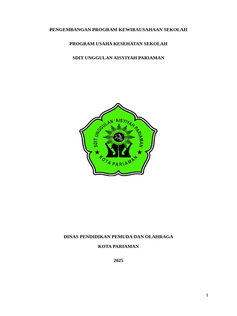 Program UKS SDIT Aisyiyah Pariaman 2025 | PDF