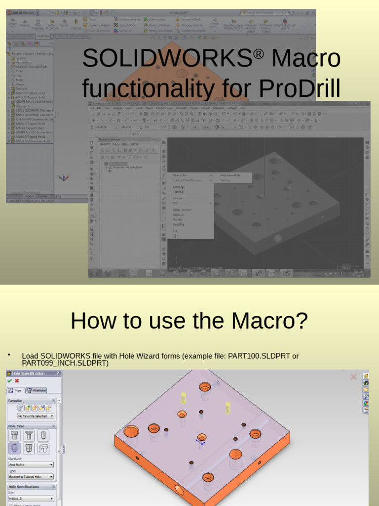 SOLIDWORKS Macro Guide for ProDrill | PDF | Computing | Software