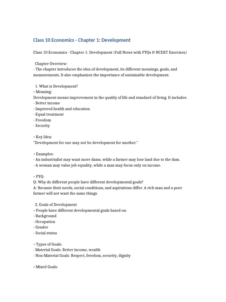 Class 10 Economics Development | PDF | Income | Social Equality