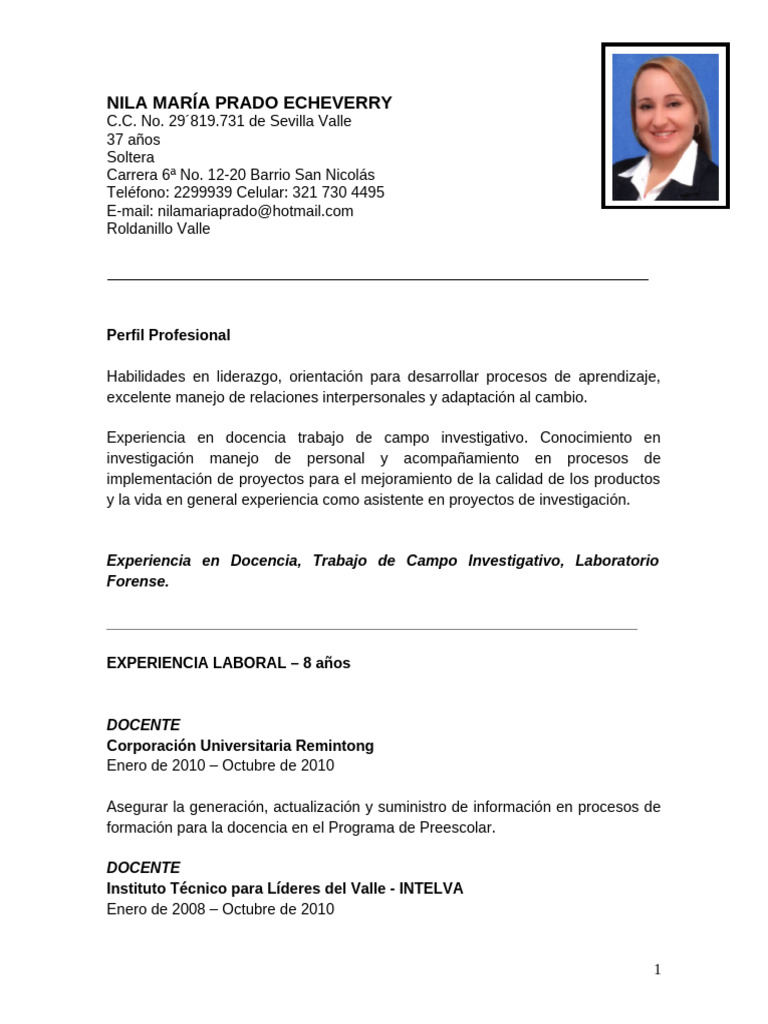 NILA MARÍA PRADO ECHEVERRY ROLDANILLO | PDF | Enseñando | Maestros