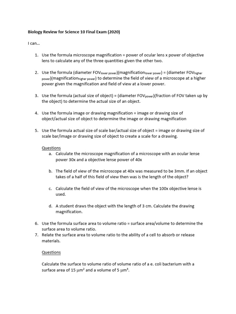 Biology Review For Science 10 Alberta | PDF | Cell (Biology) | Organelle
