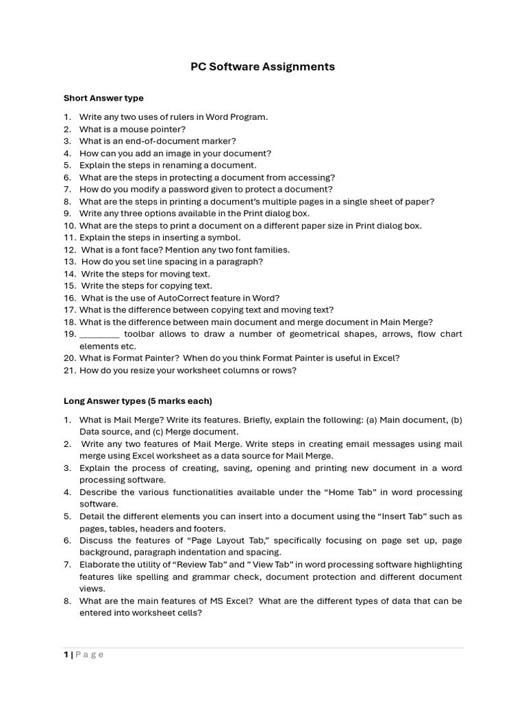 PC Software Assignments | PDF | Microsoft Excel | Software