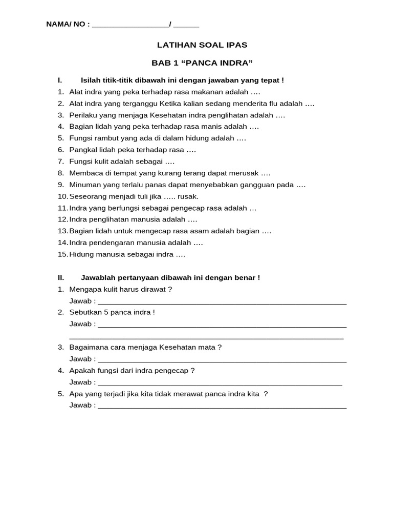 Soal Ipas Panca Indra | PDF