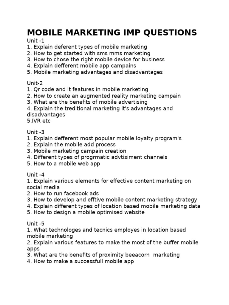 Mobile Marketing Imp Questions | PDF