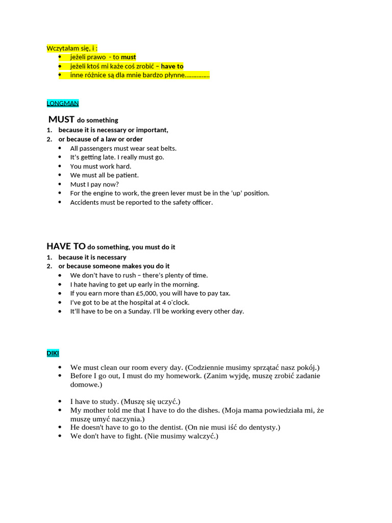 Must vs. Have To: Key Differences | PDF