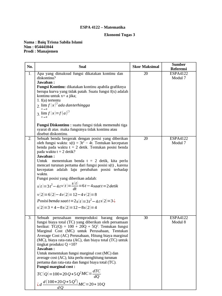 Tugas Tuton 3 - Matematika | PDF