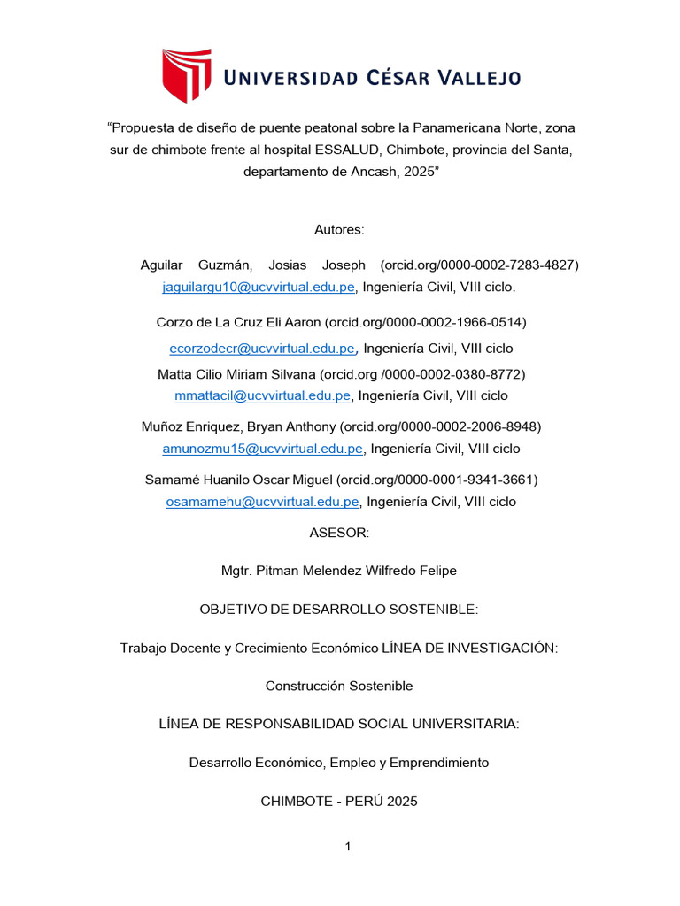 “Propuesta de diseño de puente peatonal sobre la Panamericana Norte, zona sur de chimbote frente ...