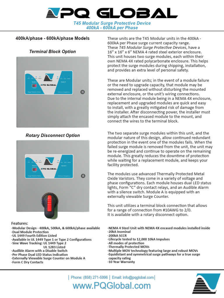 PQ_T45_400-600kA_Cut_Sheet_R4 | PDF | Electronics | Electromagnetism
