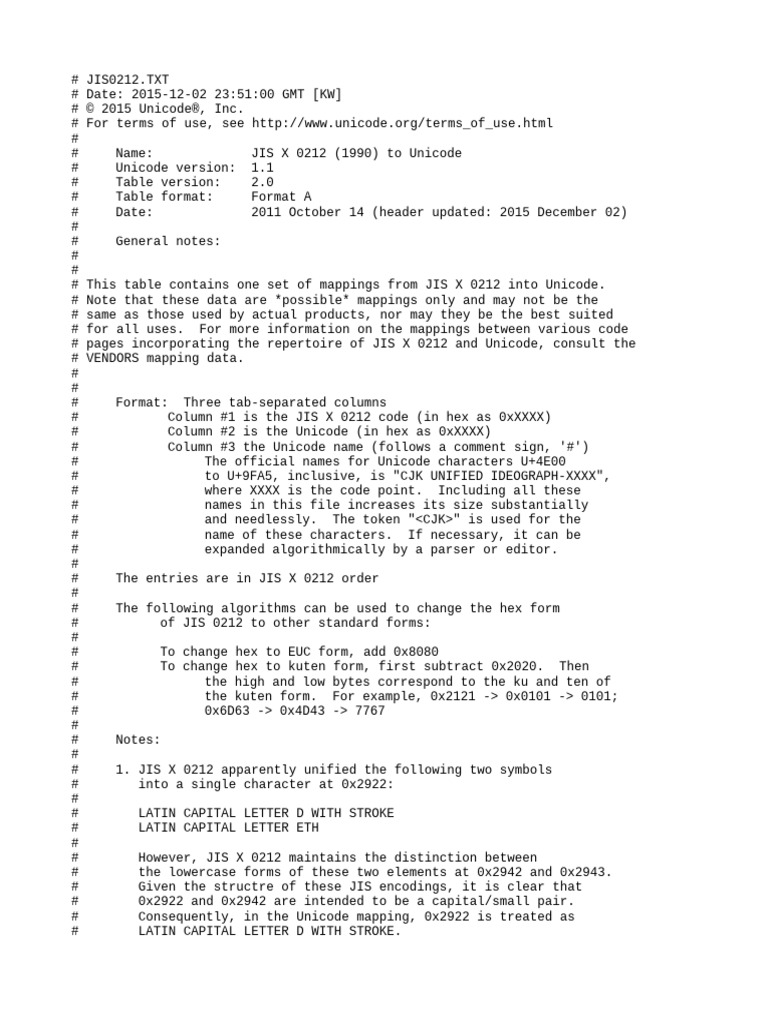 JIS X 0212 to Unicode Mappings | PDF | Orthography | Linguistics