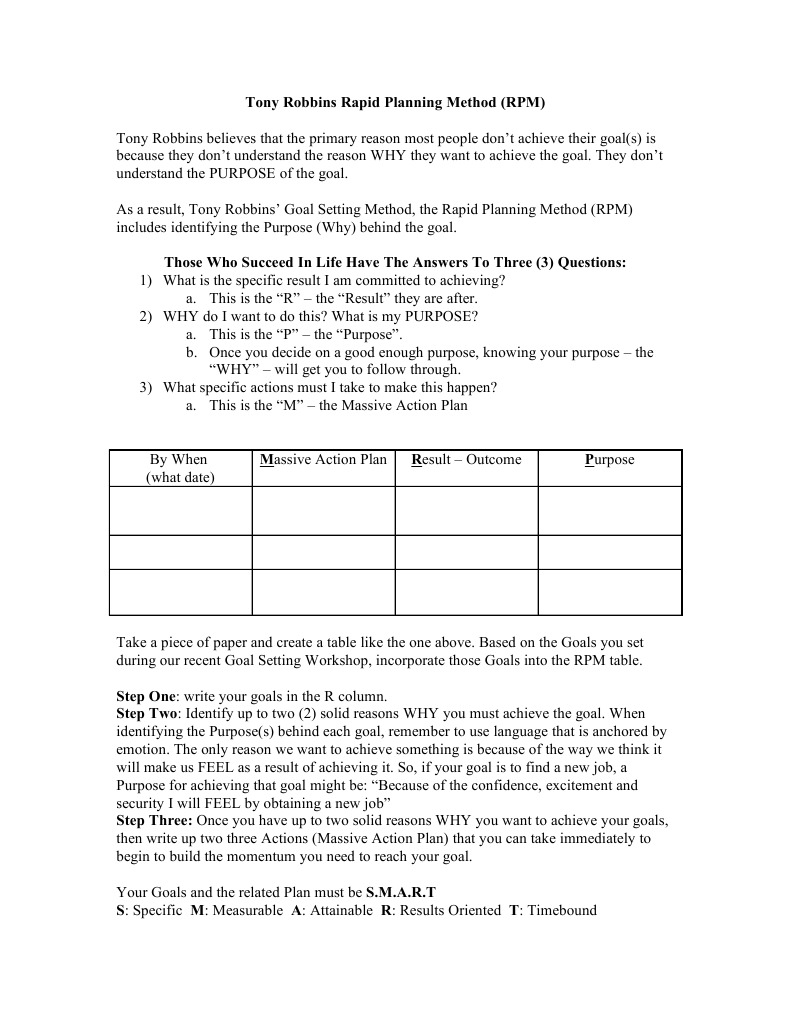 Tony Robbins Rapid Planning Method | PDF