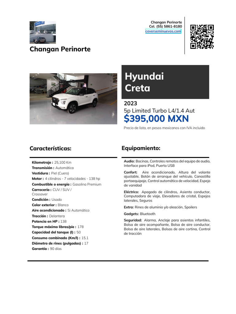 Hyundai Creta 2023 Usada en Changan Perinorte | PDF