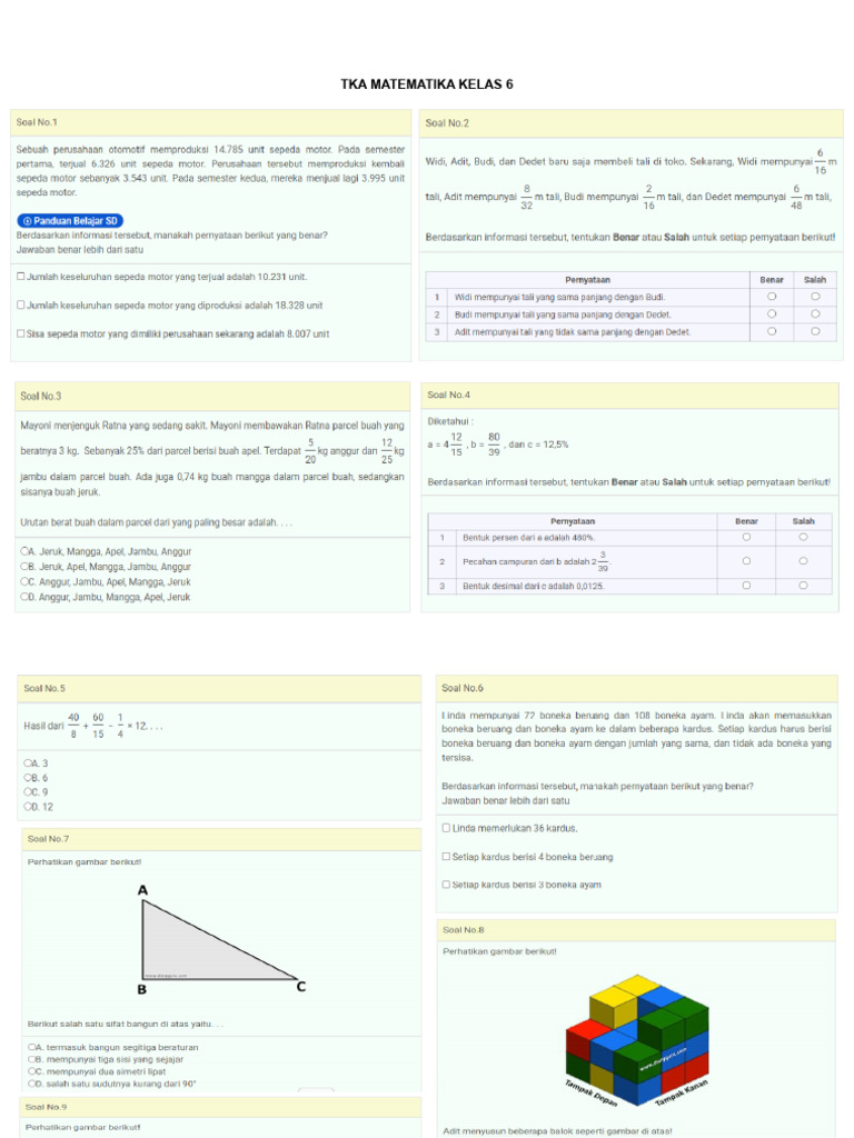 Tka MTK Kelas 6 | PDF