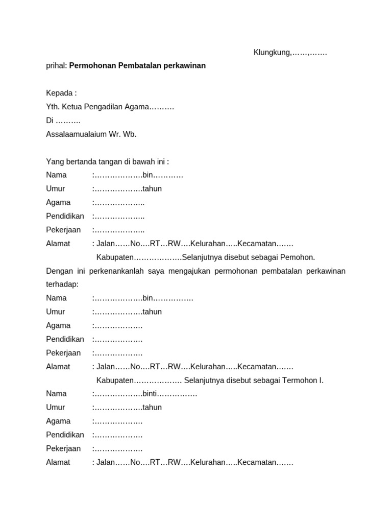 Permohonan Pembatalan Perkawinan Klungkung | PDF