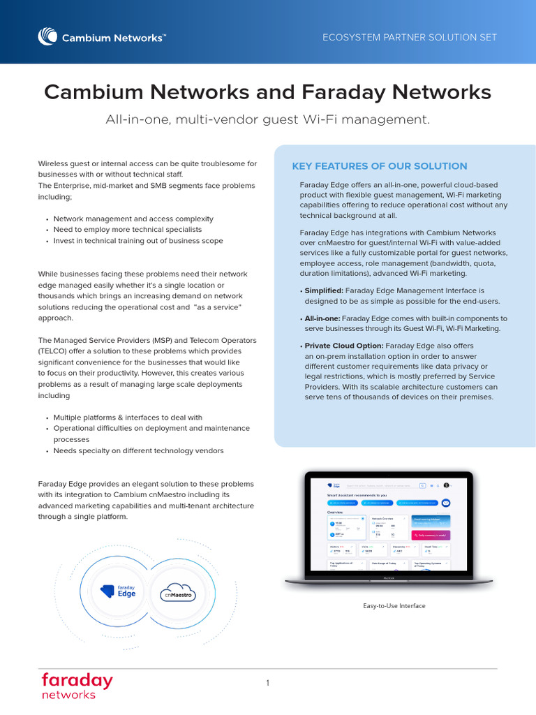 Faraday Edge-Product Sheet Cambium Networks | PDF | Wi Fi | Cloud Computing