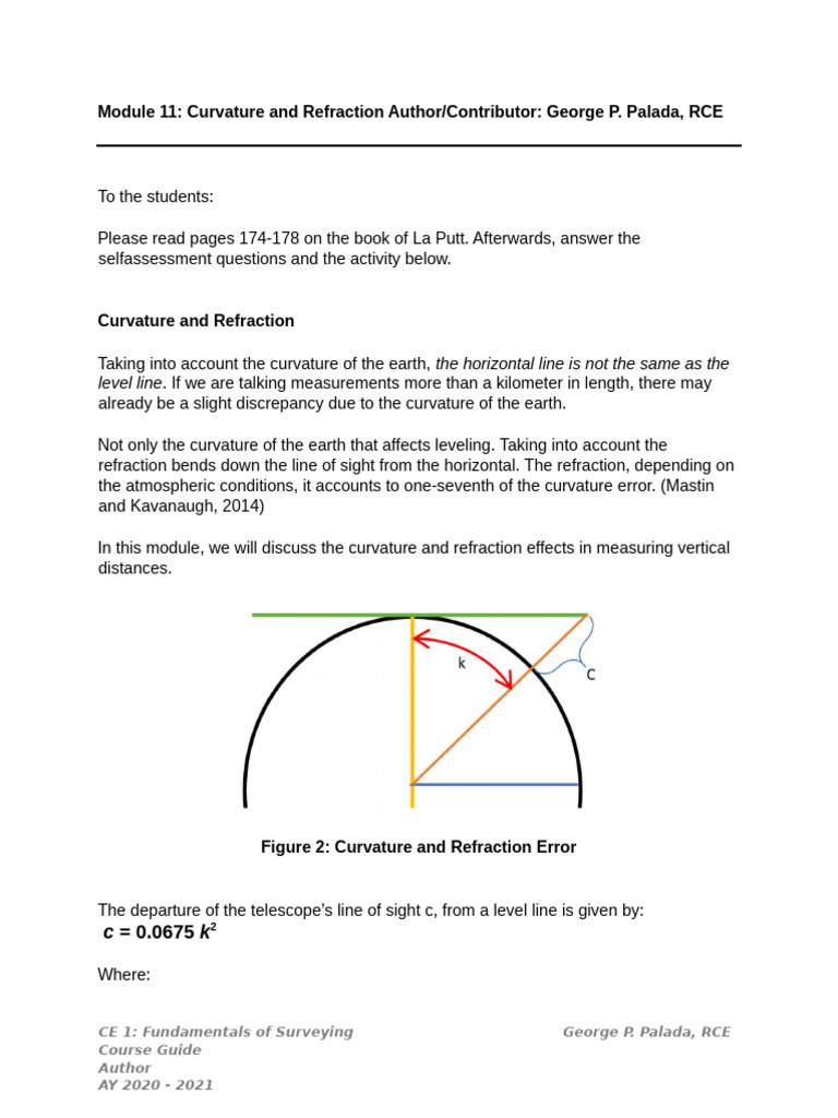 Curvature and Refraction in Surveying | PDF | Refraction | Surveying