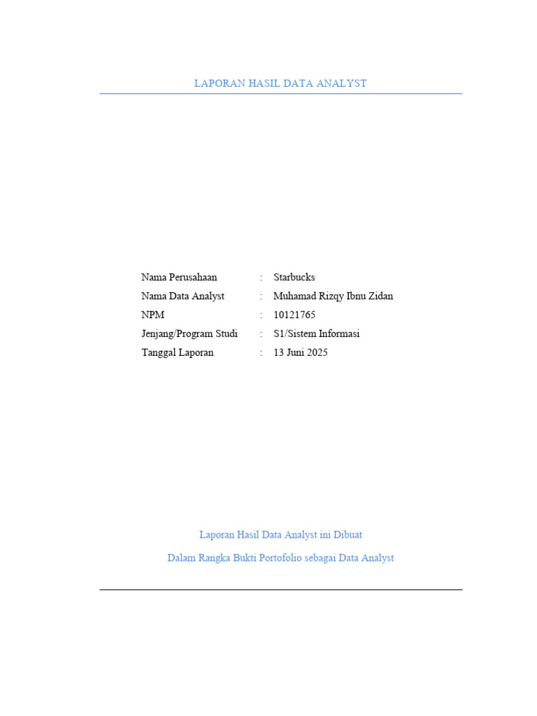 Muhamad RIZQY IBNU ZIDAN 10121765 Portofolio Data Analyst (1) | PDF