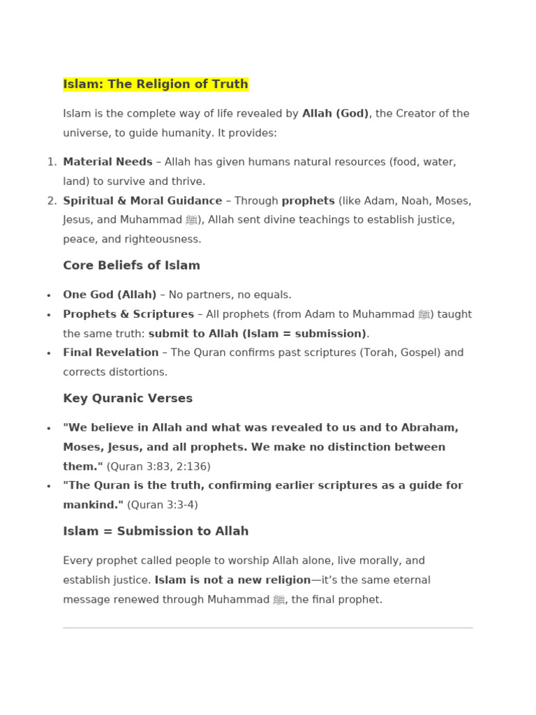 Islam: The Religion of Truth | PDF | Prophets And Messengers In Islam ...
