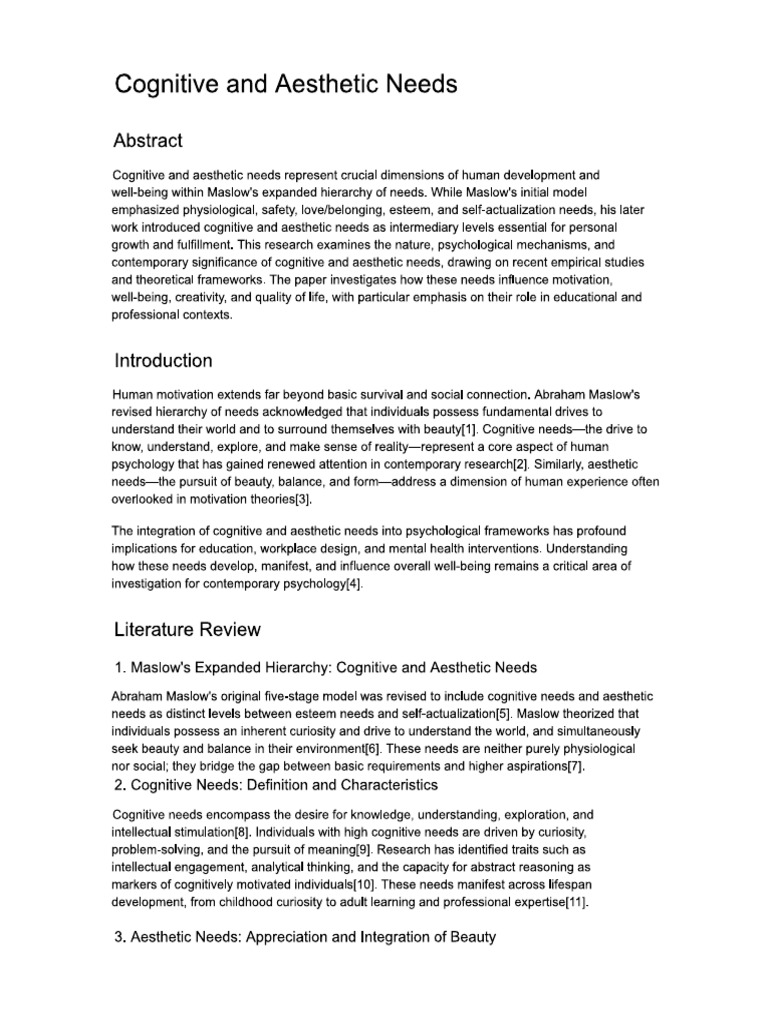 Cognitive and Aesthetic Needs | PDF