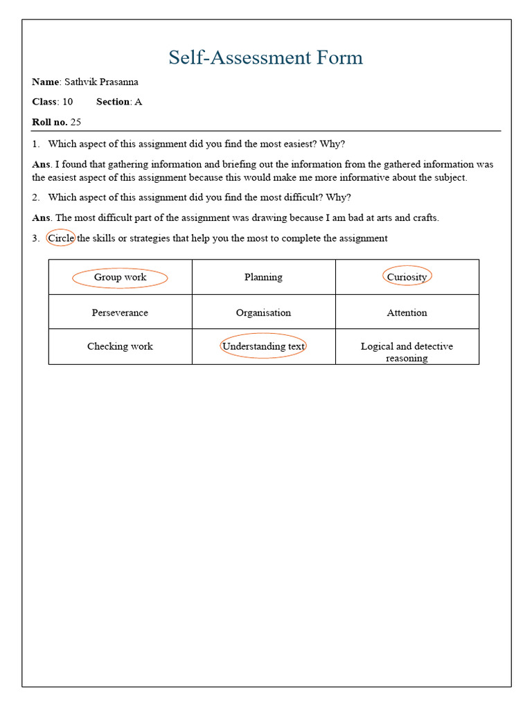 SST Self Assessment Form | PDF