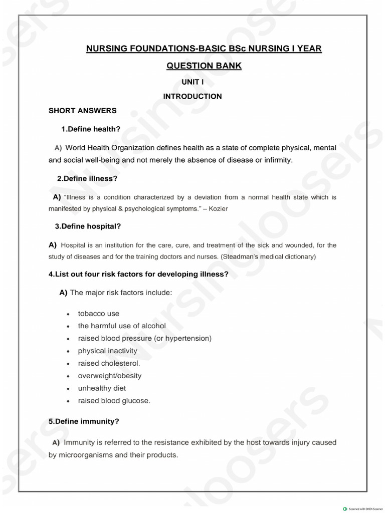 FON Questions Bank (Nursing Loosers) | PDF