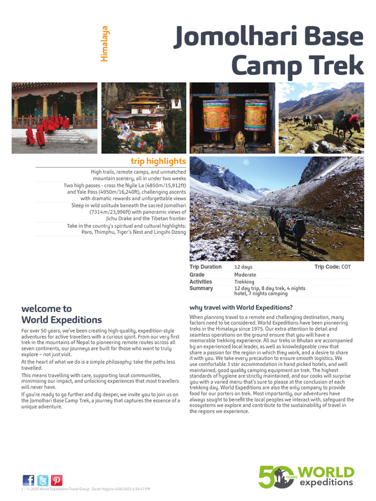 WEX Jomolhari-Base-Camp-Trek COT 1 No-Price en GB | PDF | Bhutan