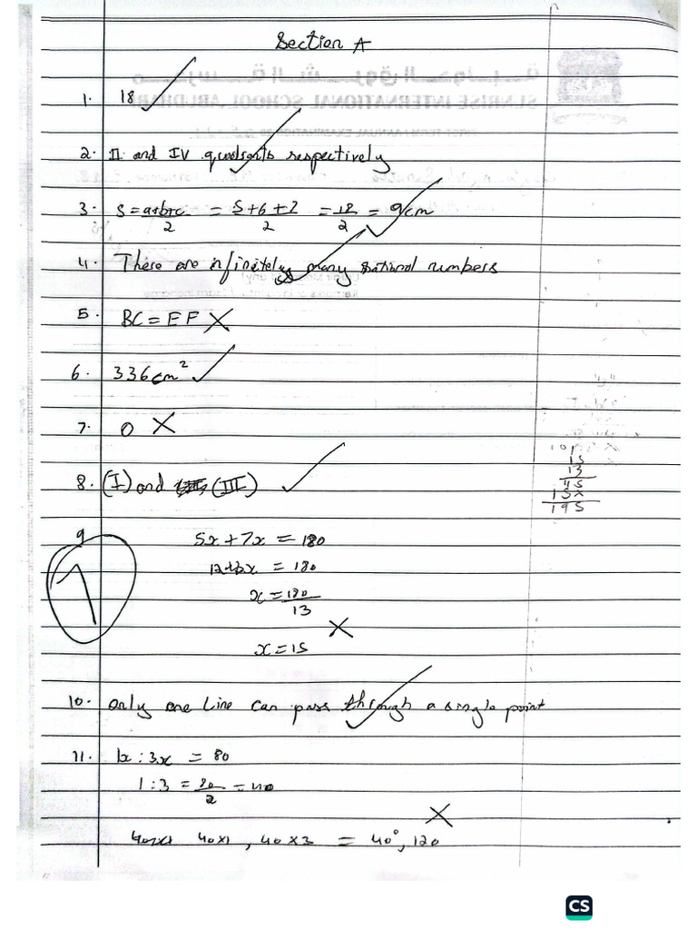 Math Term 1 Answer Sheet | PDF