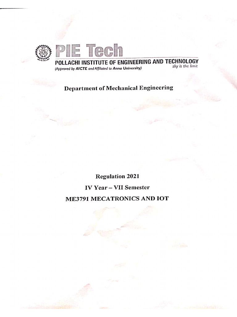 Mechatronics and IOT Notes | PDF