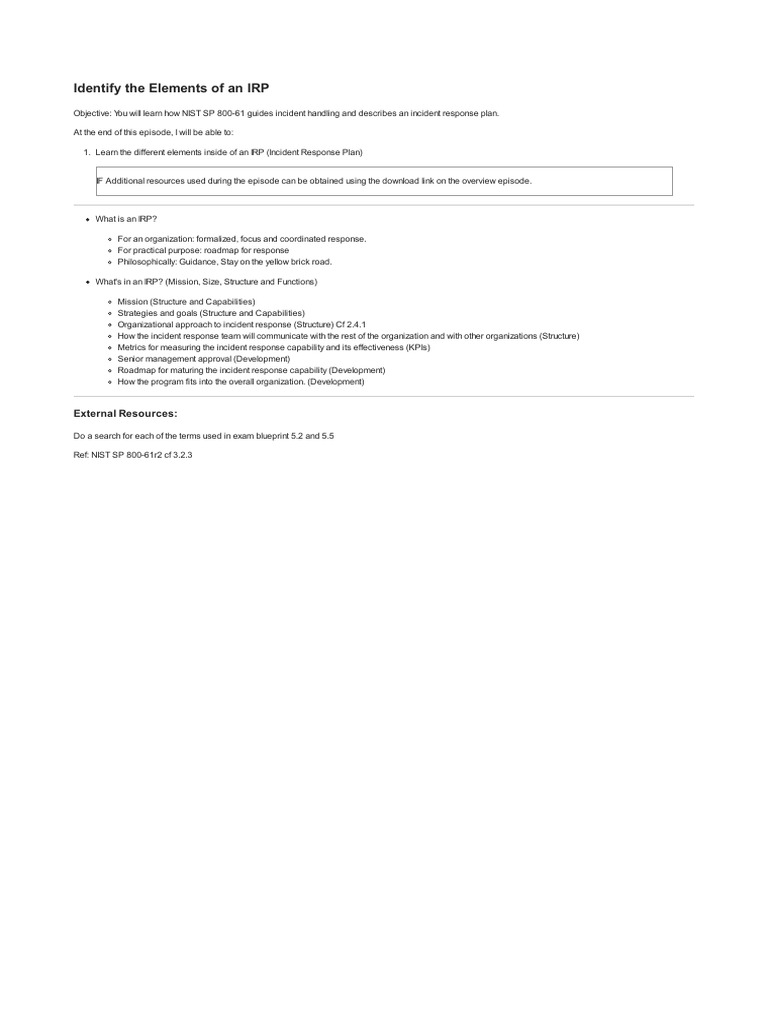 Cisco Cyberasc200201 5 8 1 Learn The Elements of An Irp | PDF