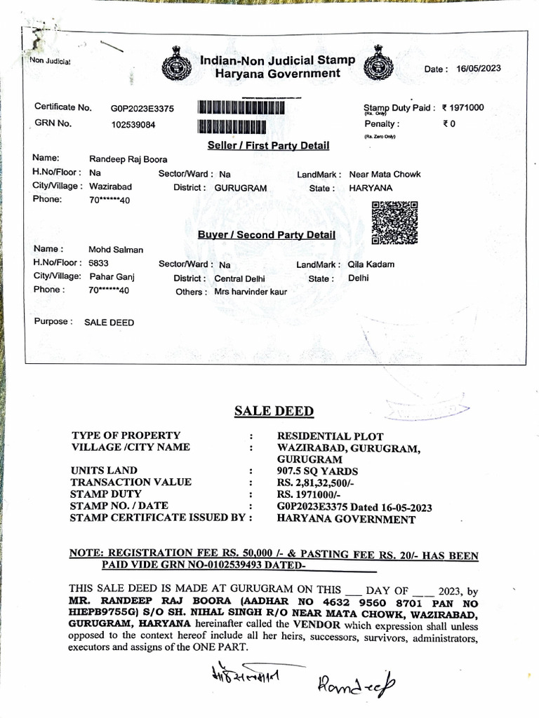 Sale Deed Towards Mohd. Salman | PDF | Payments | Government Finances