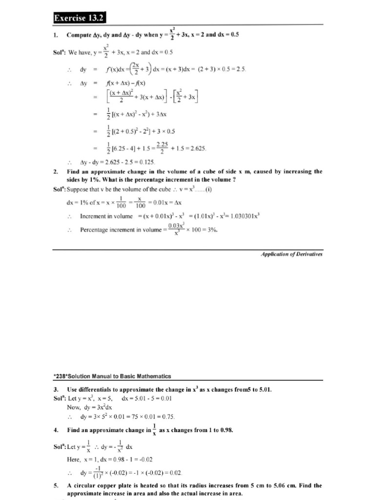 Class 12 Application of Derivatives Ex-13.2 | PDF