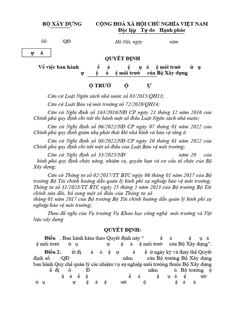 1. Dự Thảo Sửa Đổi Quy Chế Nhiệm Vụ BVMT | PDF