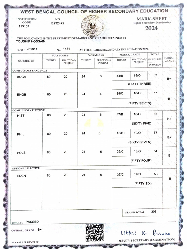 HS Mark Sheet | PDF