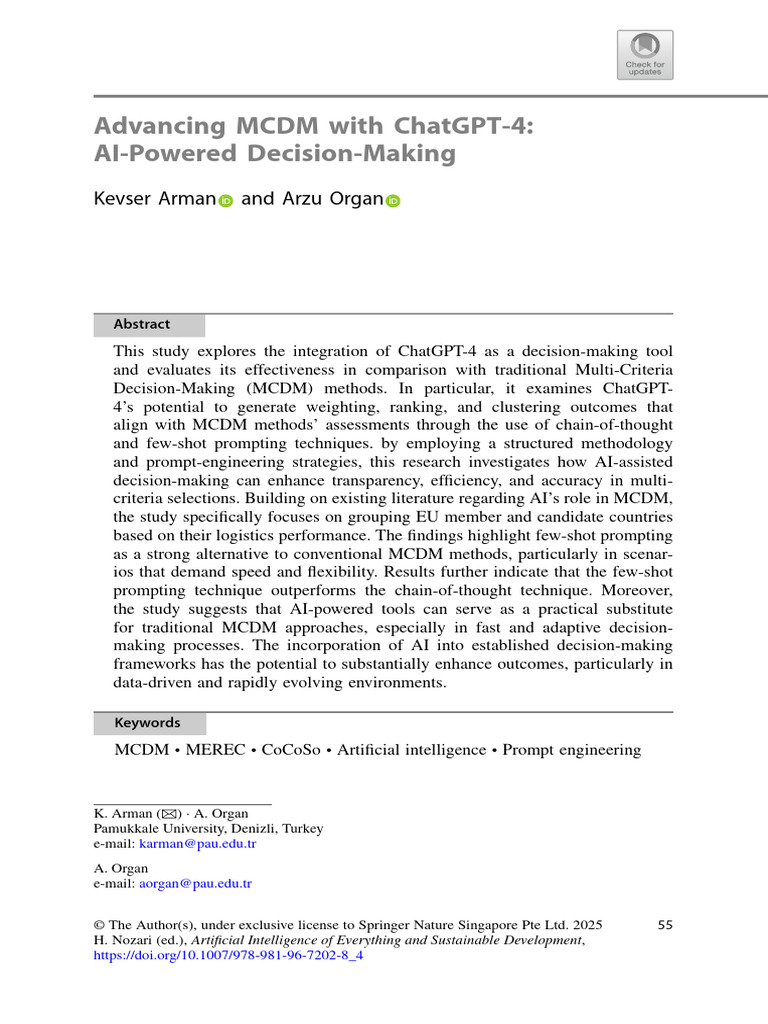 Advancing MCDM With ChatGPT-4: AI-Powered Decision-Making | PDF ...