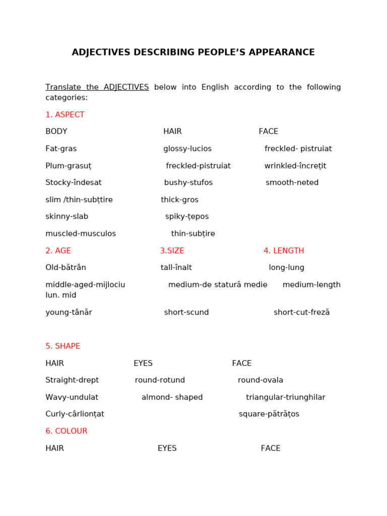 Adjectives for Describing Appearance | PDF