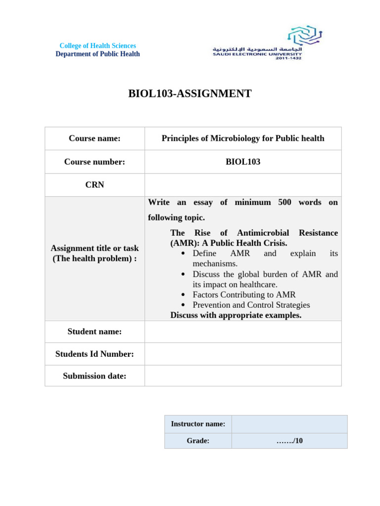BIOL103-Paper Assignment - لمى | PDF | Antimicrobial Resistance ...