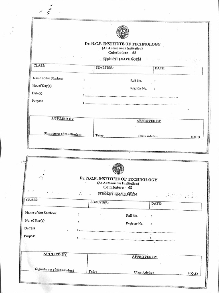 Student Leave Form Template | PDF
