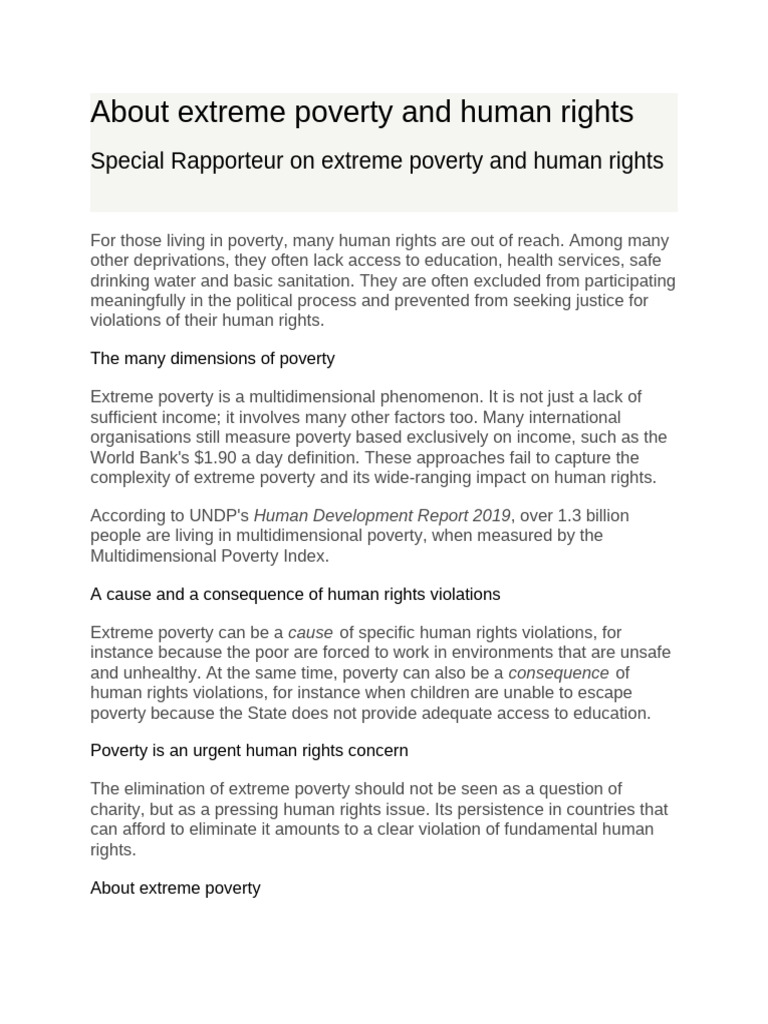 Extreme Poverty and Human Rights Issues | PDF | Poverty | Poverty ...