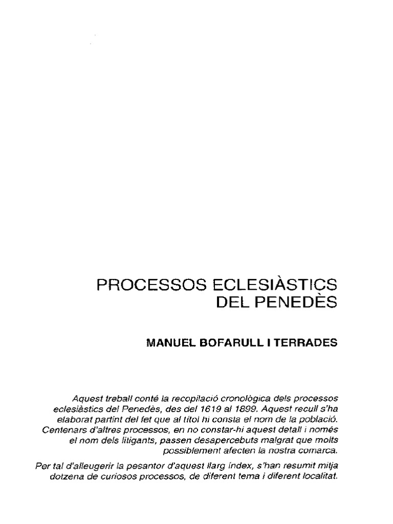 BOFARULL TERRADES Manuel - Processos Eclesiàstics Del Penedès | PDF