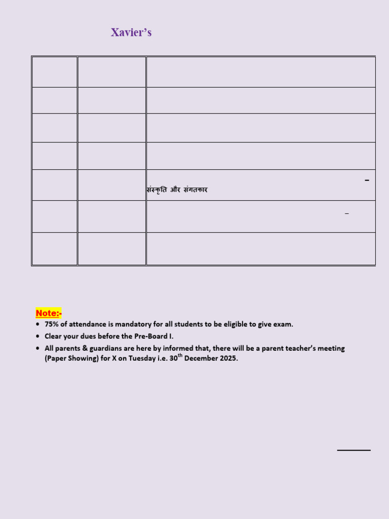 Pre-Board Date Sheet Class X | PDF