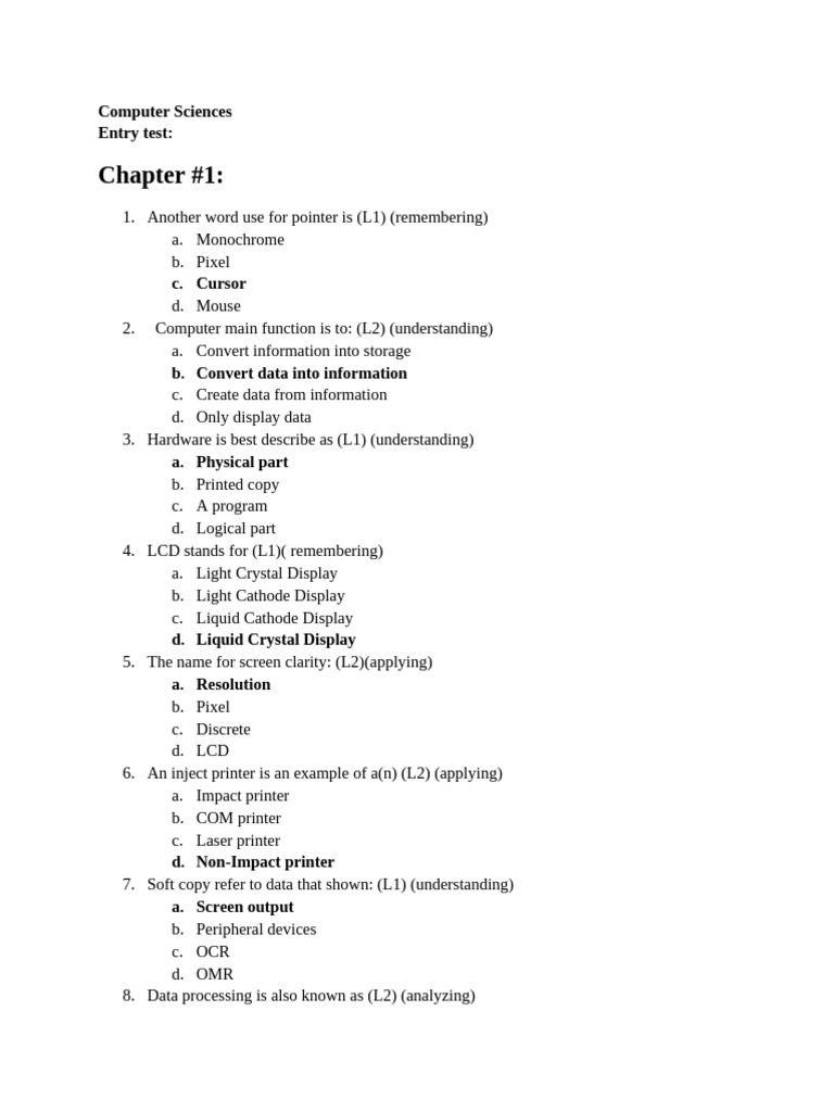 Computer Science Entry Test Questions | PDF | Computer Network ...