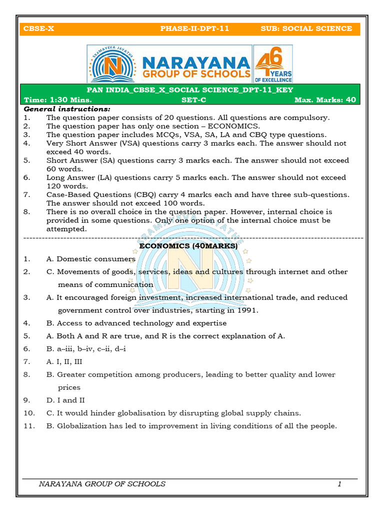 Pan India Cbse x Social Science Phase II Dpt 11 Set c Key 25-11-25 | PDF | Globalization ...