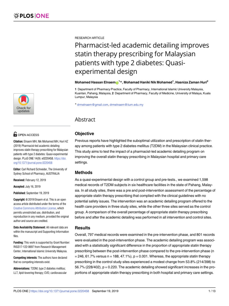 Pharmacist-Led Academic Detailing Improves | PDF | Statin ...