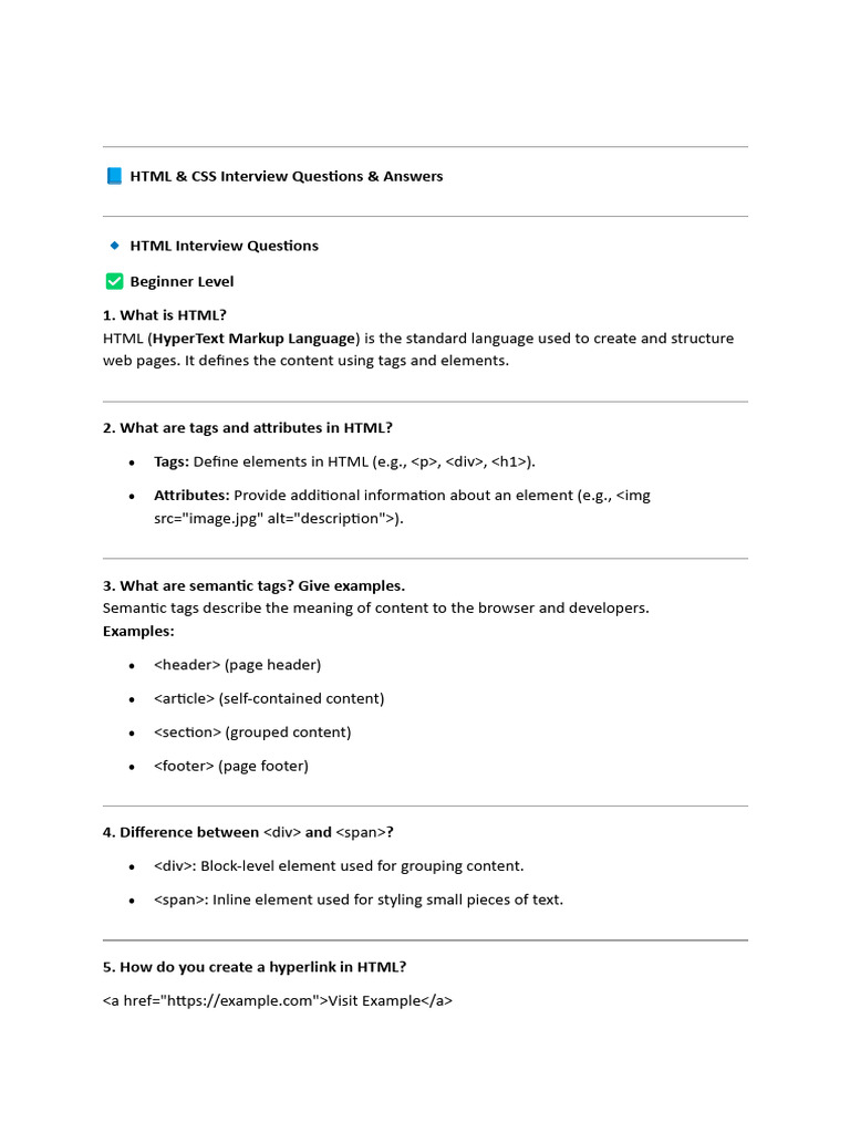 html_css_q&a | PDF | Html | Html Element