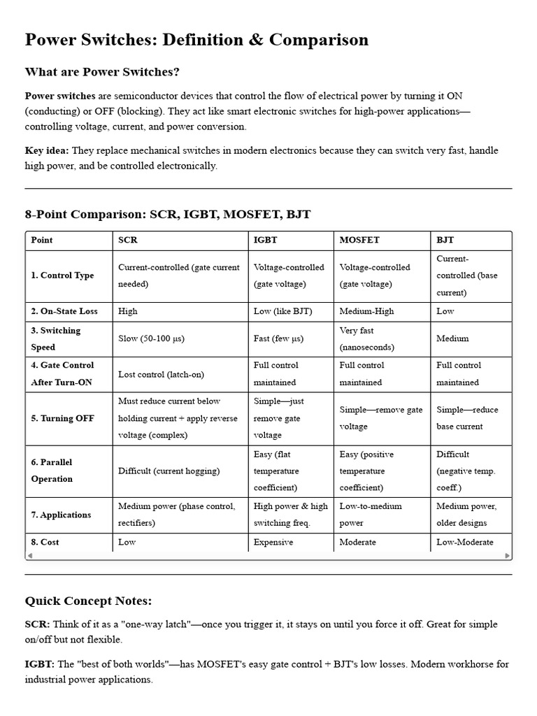 Power Switches: Types & Comparison Guide | PDF | Field Effect ...