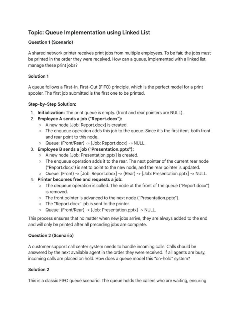 Topic - Queue Implementation Using Linked List | PDF | Queue (Abstract ...