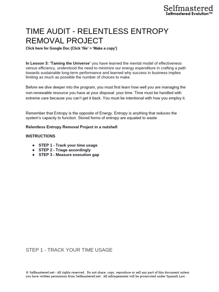 Time Audit for Peak Performance | PDF