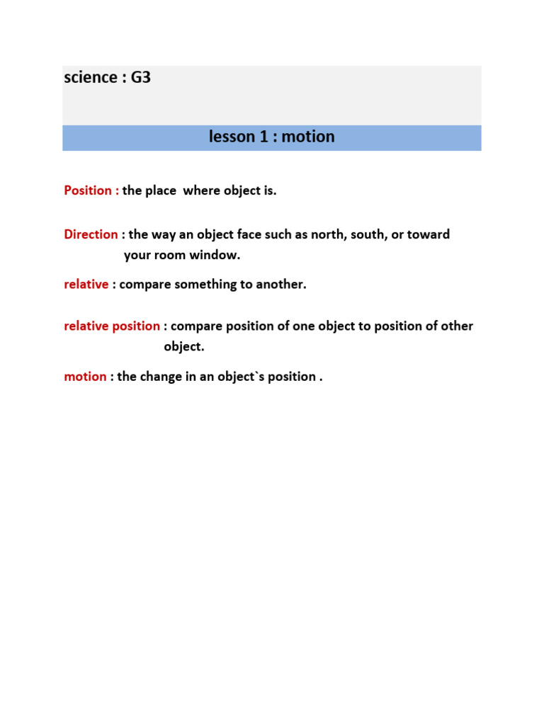 Science: G3: The Place Where Object Is | PDF
