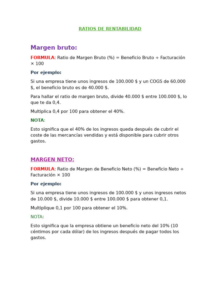 Ratios de Rentabilidad: Margen Bruto y Neto | PDF